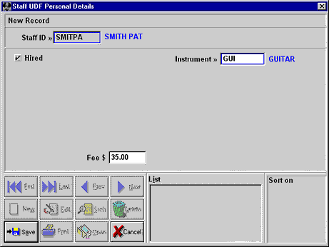 Staff UDF Personal Details screen